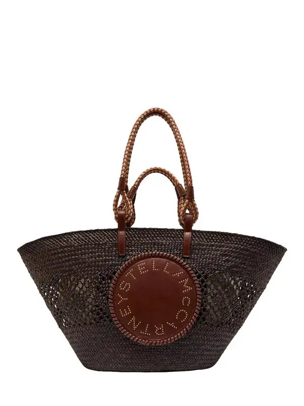 Stella McCartney Raffia Tote Bag With Logo Detail - Black