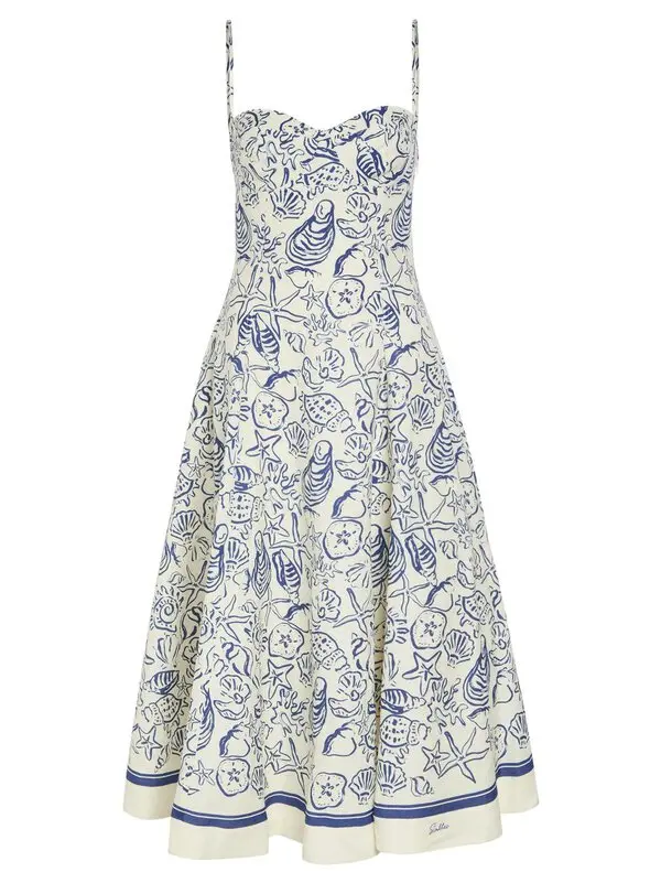 Simkhai Printed Linen-blend Sweetheart Neck Midi Dress - Blue