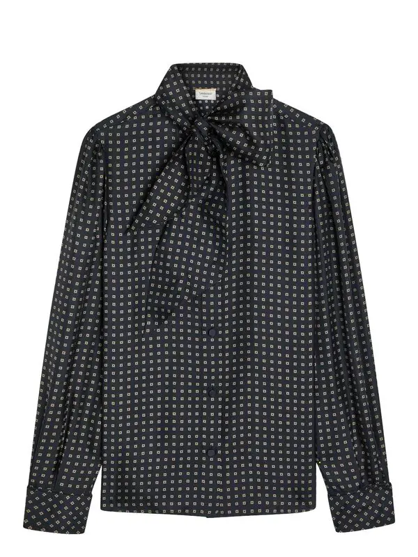 Saint Laurent Printed Silk Blouse - Dark Blue