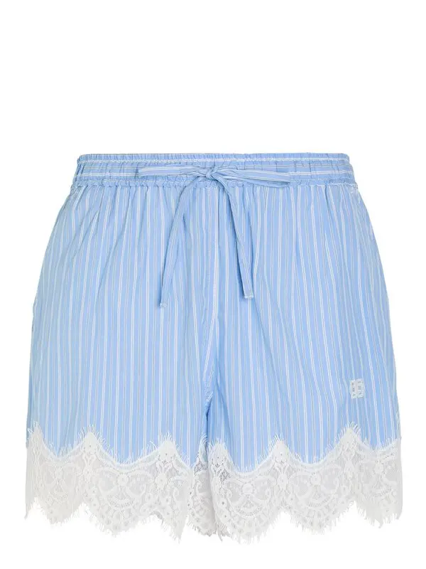 Simkhai Emmie Striped Lace-trim Cotton-poplin Shorts - Blue