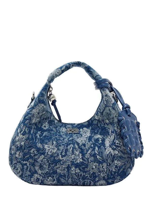 GANNI Mini Floral-jacquard Woven Top Handle Bag - Denim