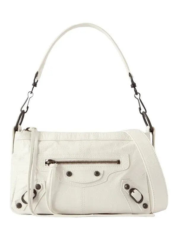 Balenciaga Le City Moto Mini Crinkled-leather Shoulder Bag - White