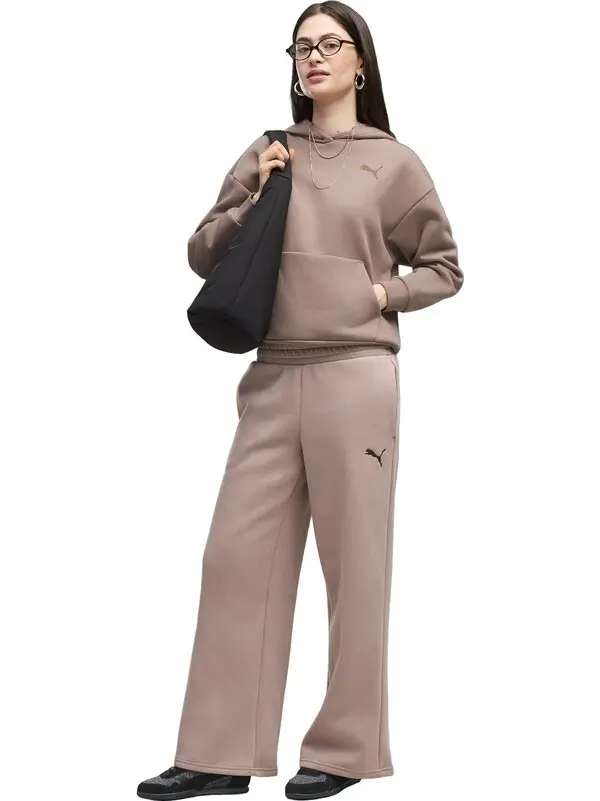 PUMA Elevated Essentials Fleece Wide Leg Sweatpants - Beige