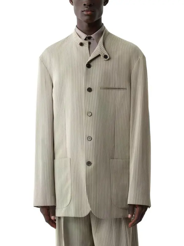 Calvin Klein Pinstripe-pattern Mandarin-collar Jacket - Neutrals