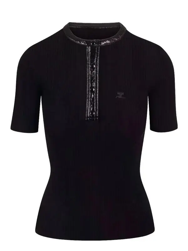COURREGES Ribbed Knit Sweater With Vinyl Trim - Black