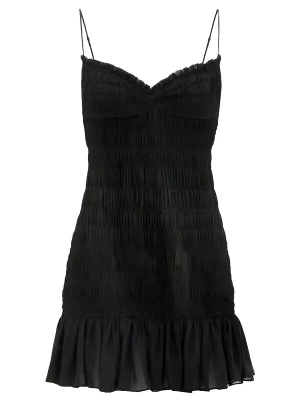 Saint Laurent Shirred Ruffled Mini Dress - Black