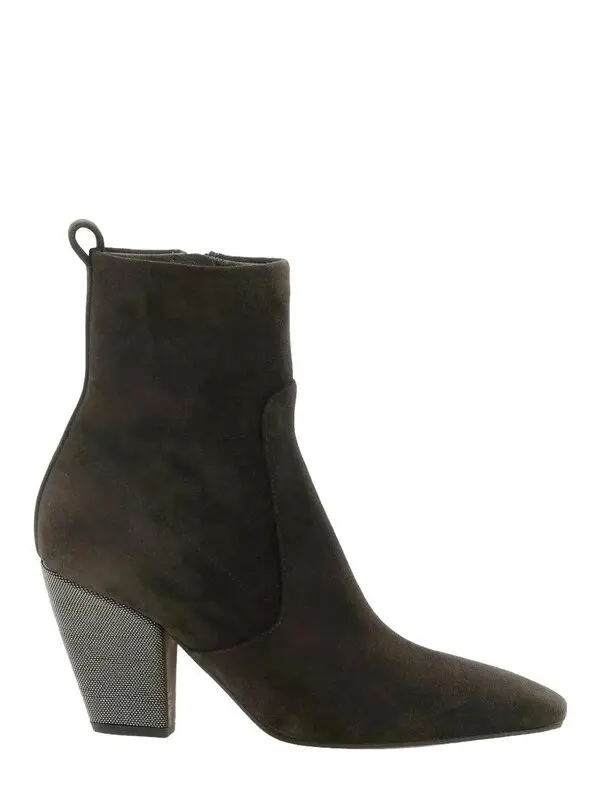 Brunello Cucinelli Suede Ankle Boots With Monile Embellishment - Brown
