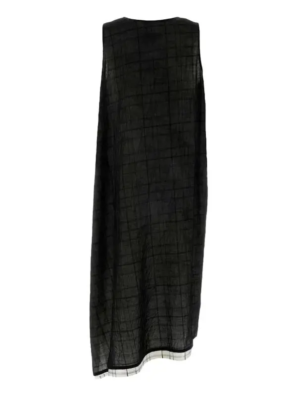 Y’s Check-pattern Asymmetric Hem Dress - Black