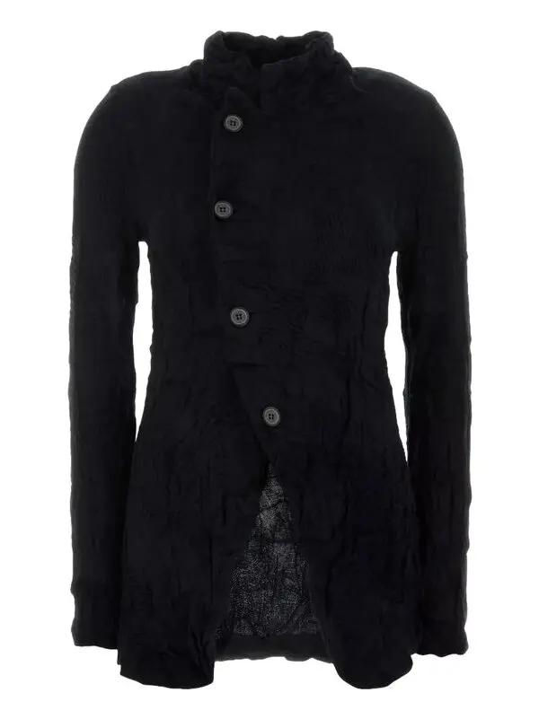 Y’s Crinkled Finish Asymmetric Cardigan - Black