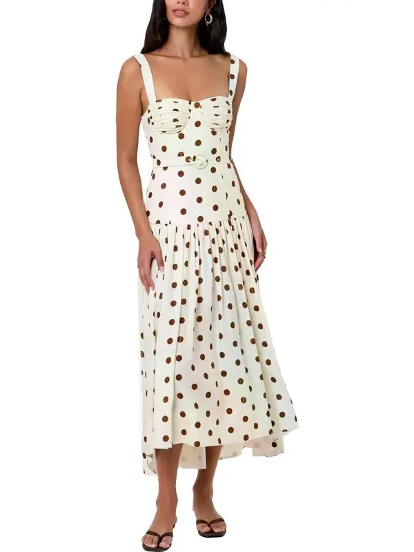 NICHOLAS Polka-dot Belted Midi Dress - Neutrals