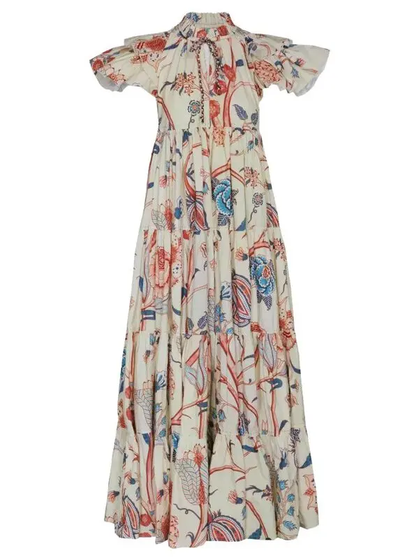 PHILIPPA 1970 Venus Floral-print Tiered Maxi Dress - Neutrals