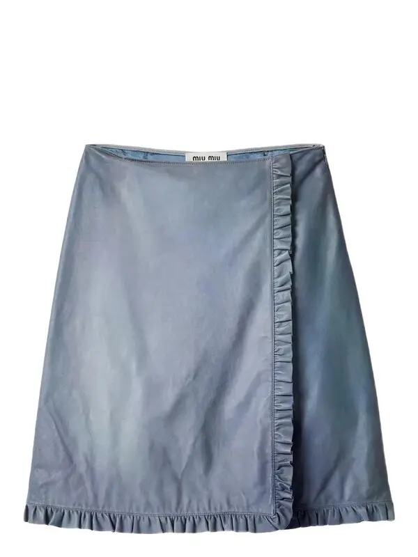 Miu Miu Nappa Leather Ruched Skirt - Blue