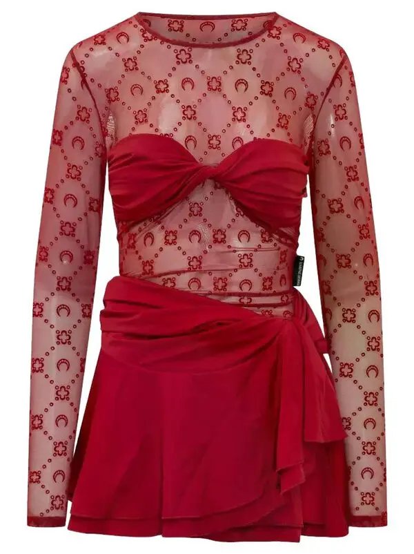 MARINE SERRE Moonogram Draped Dress - Red