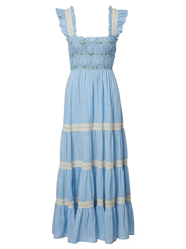 Rixo Aubrie Lace-trimmed Cotton Midi Dress - Blue