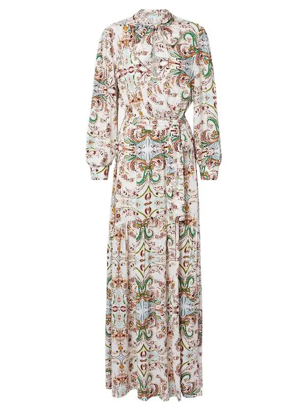 Melissa Odabash Skylar Tie-neck Printed Maxi Dress - White