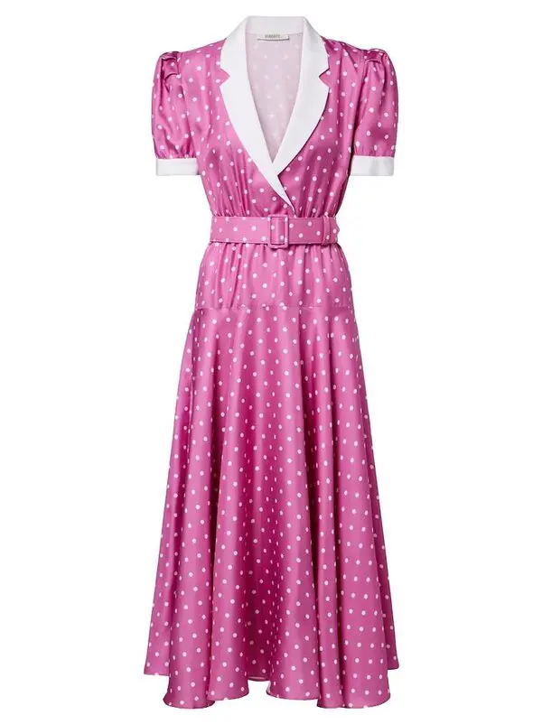 RODARTE Belted Polka-dot Silk Midi Dress - Pink