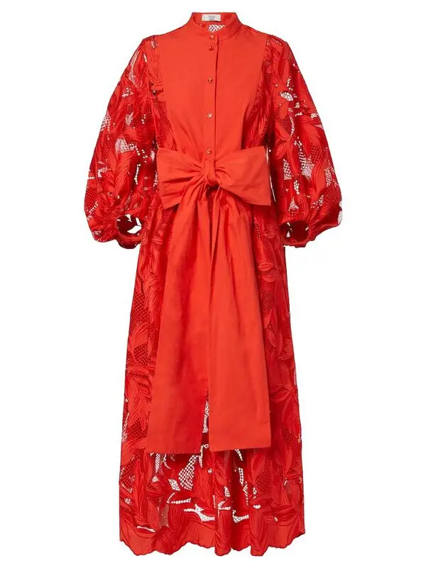 Erdem Embroidered Mesh Midi Dress - Orange