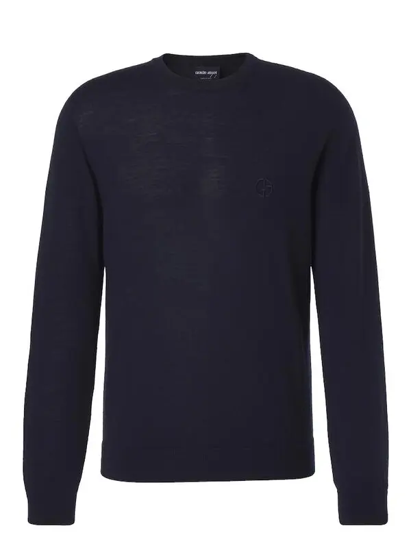 Giorgio Armani Virgin Wool Crewneck Sweater - Blue