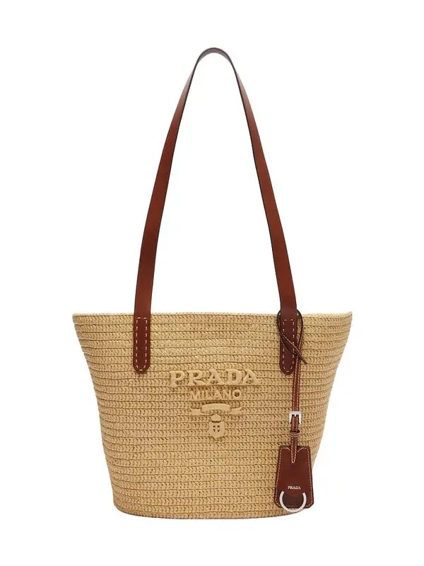 Prada Medium Raffia-effect Crochet Basket Bag - Beige