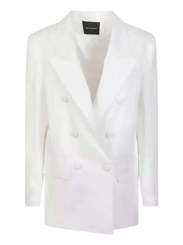 ACTUALEE Double-breasted Linen Jacket - White