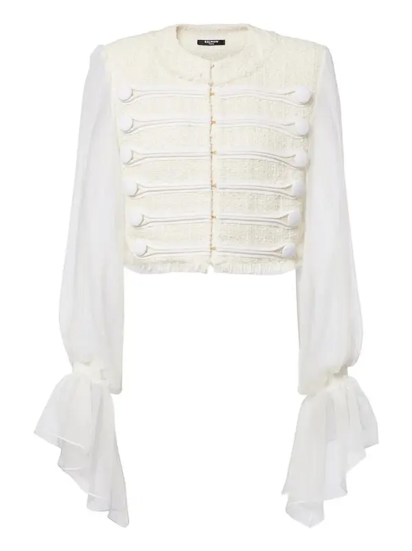Balmain Silk-trimmed Bouclé Jacket - White