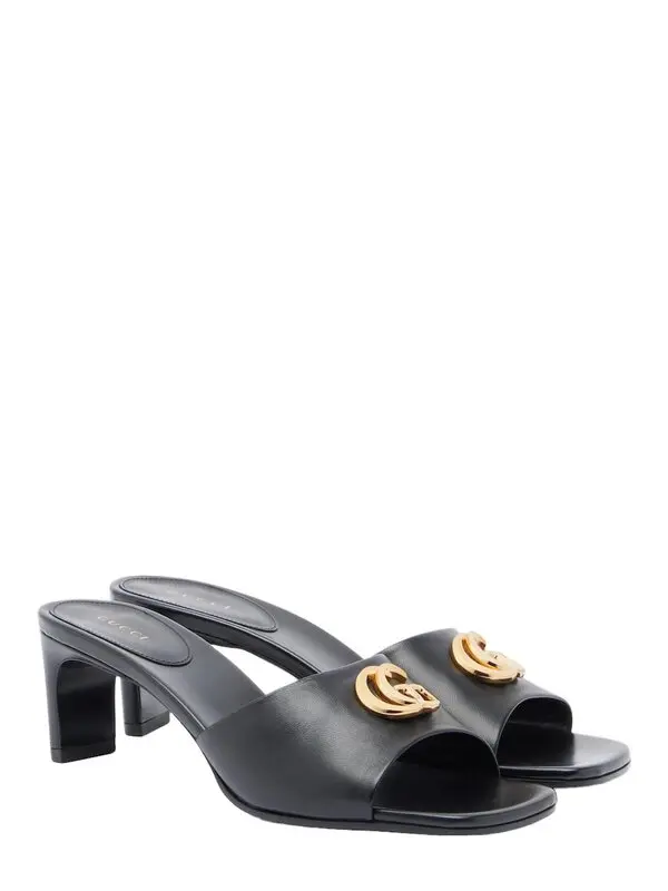 Gucci Double G Leather Mules - Black