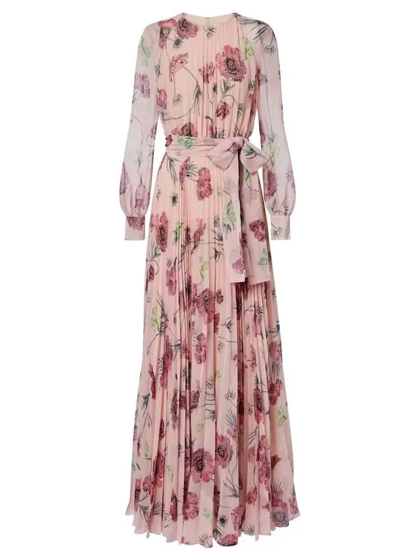 Erdem Floral Pleated Voile Gown - Pink