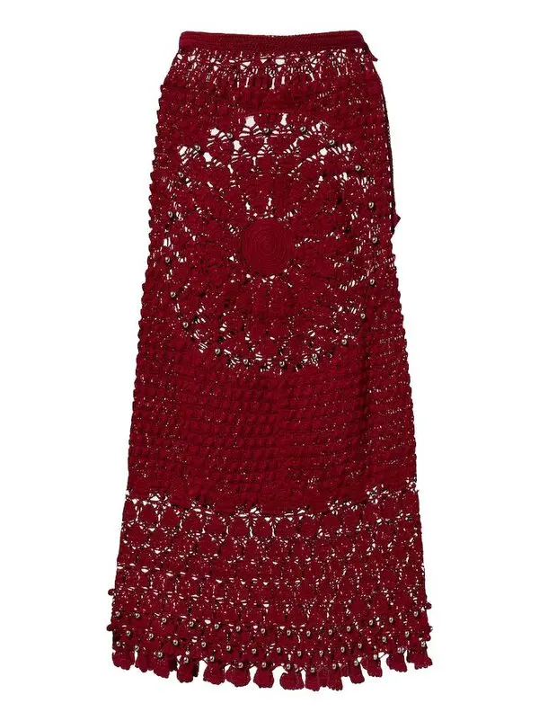 Rabanne Embellished Crochet Cotton Midi Skirt - Burgundy