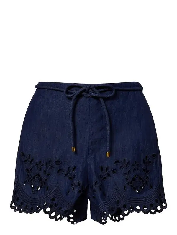 Zimmermann Mahon Broderie Anglaise Denim Shorts - Blue