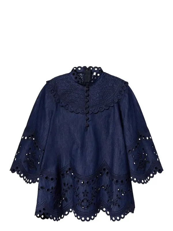 Zimmermann Mahon Broderie Anglaise Denim Top - Blue