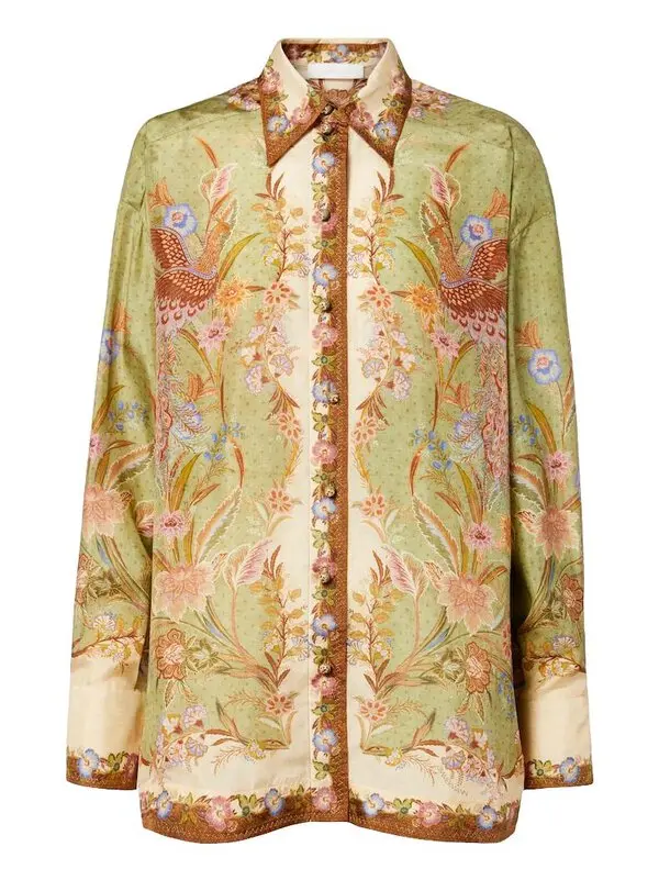 Zimmermann Indra Printed Silk Shirt - Green