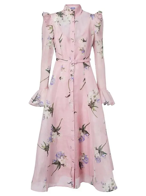 LEO LIN Katrina Floral Linen And Silk Midi Dress - Pink