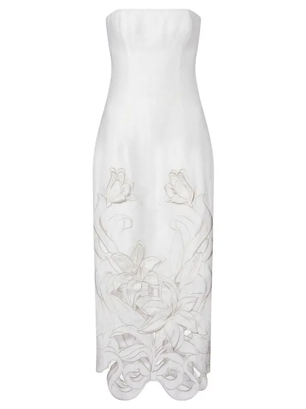 LEO LIN Rayna Floral-appliqué Bustier Gown - White