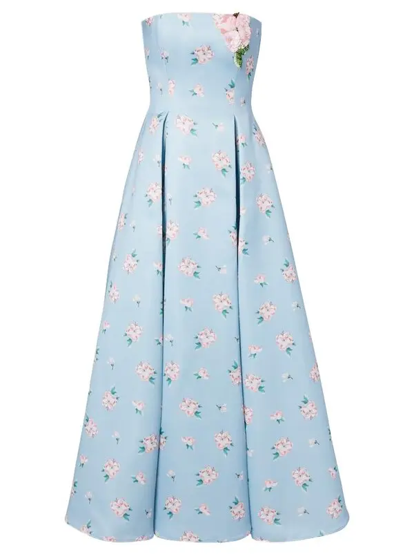 LEO LIN Nora Floral Bustier Gown - Blue