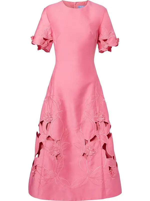LEO LIN Caroline Laser-cut Midi Dress - Pink