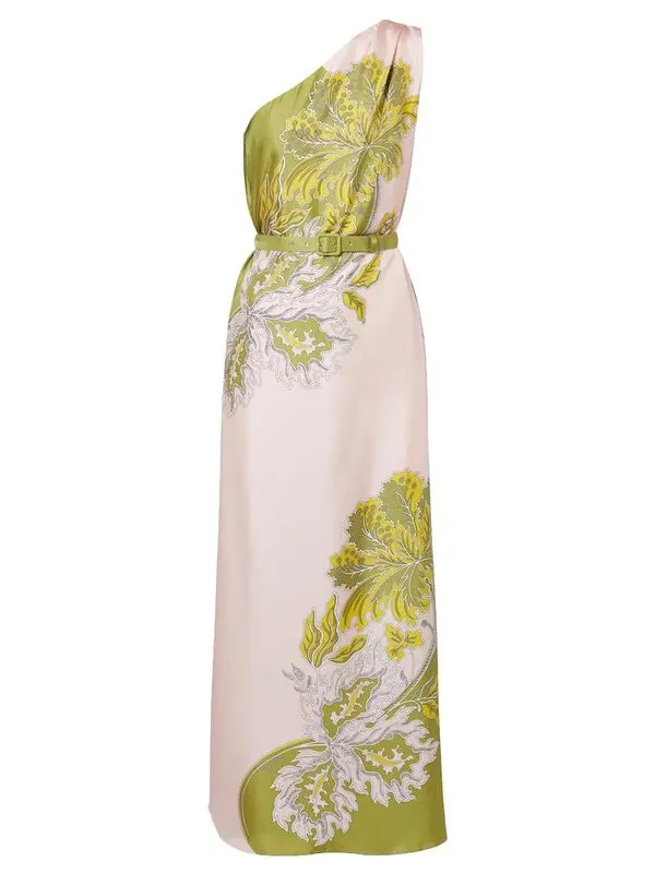 La DoubleJ Roy Floral One-shoulder Silk Twill Maxi Dress - Pink