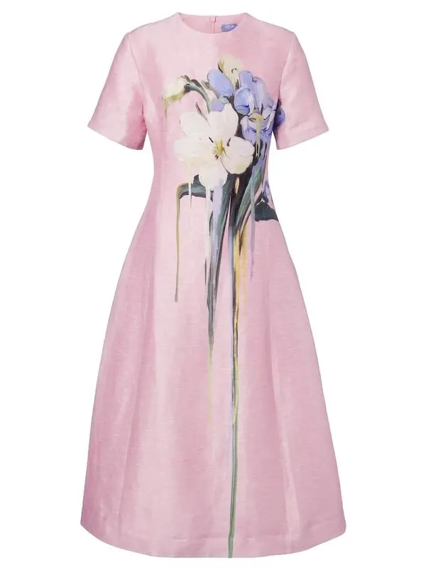 LEO LIN Caroline Floral Linen-blend Midi Dress - Pink