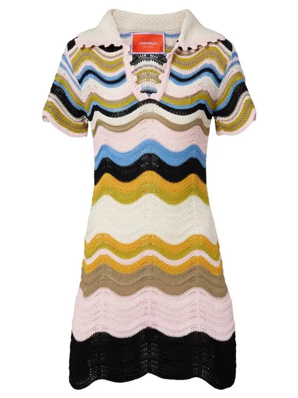 La DoubleJ Chevron Crochet Cotton Polo Dress - Multicoloured