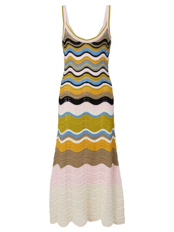 La DoubleJ Chevron Crochet Cotton Midi Dress - Multicoloured