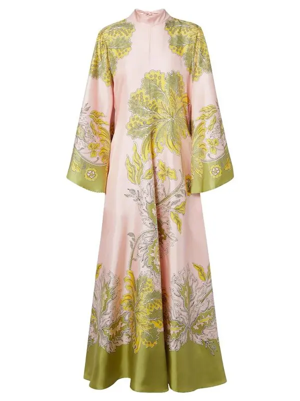 La DoubleJ Magnifico" Floral Silk Twill Maxi Dress - Pink