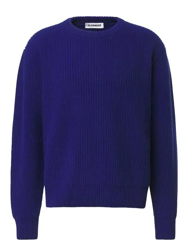 JIL SANDER Ribbed Wool Crewneck Sweater - Blue