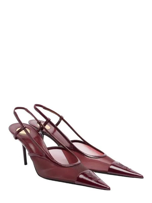 Saint Laurent Renée Leather-trimmed Slingback Pumps - Burgundy