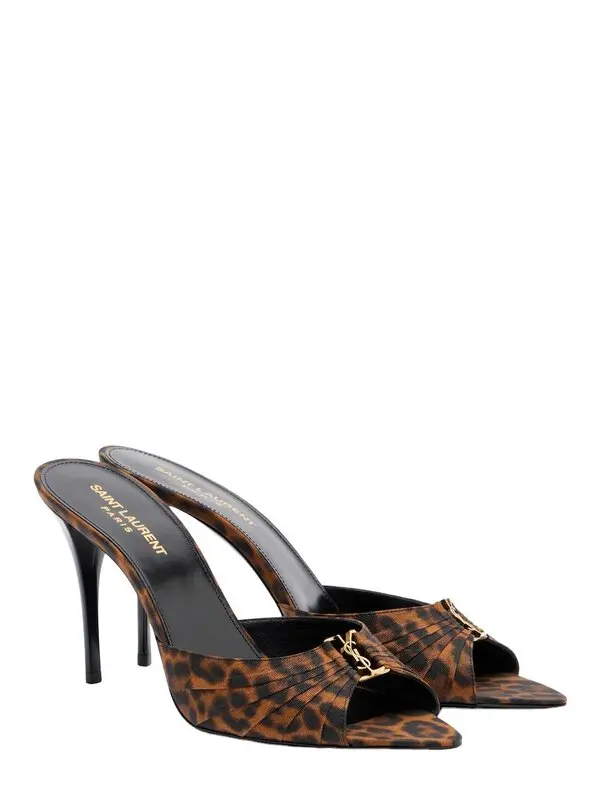 Saint Laurent Babylone Cassandre Grosgrain Mules In Leopard Print - Brown