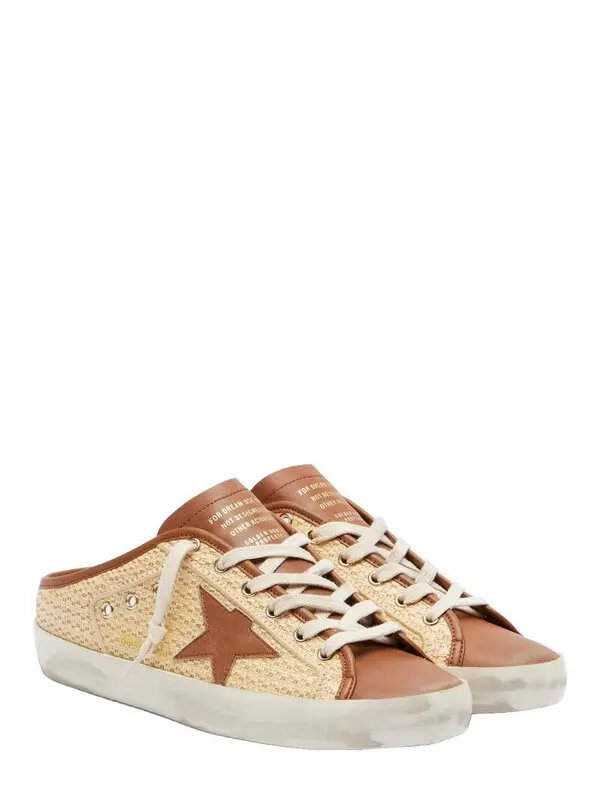 GOLDEN GOOSE Super-star Raffia And Leather Mules - Beige