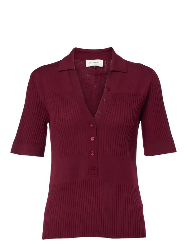 LISA YANG Malie Ribbed-knit Cashmere Polo Sweater - Burgundy