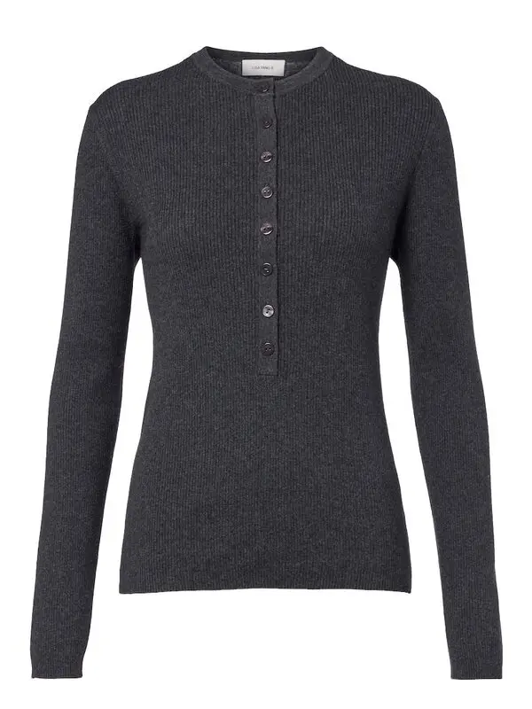 LISA YANG Airi Ribbed-knit Cotton And Cashmere Henley Shirt - Grey