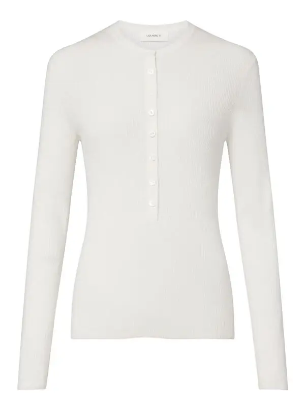 LISA YANG Airi Ribbed-knit Cotton And Cashmere Henley Shirt - White