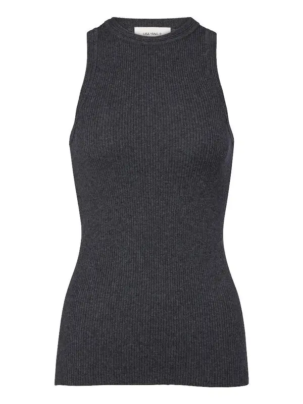 LISA YANG Ribbed-knit Cotton And Cashmere Tank Top - Grey