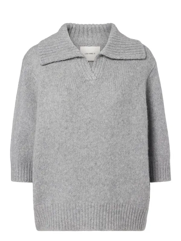 LISA YANG Cashmere Silk Polo Sweater - Grey