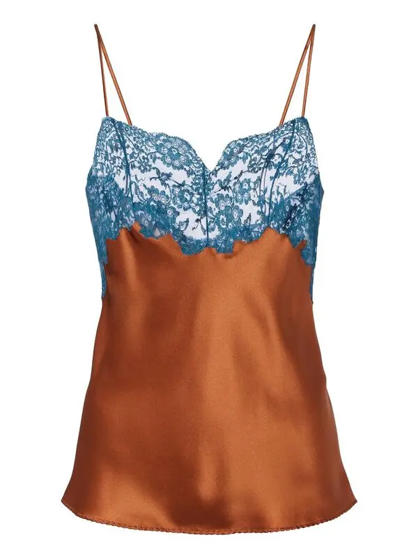 Saint Laurent Lace-trimmed Silk Camisole - Brown